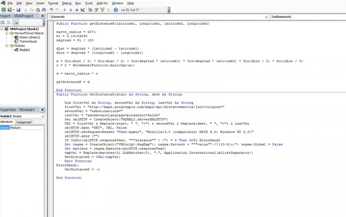 Calculating the distance – Excel kitchenette