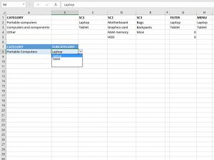 Categories and subcategories – Excel kitchenette
