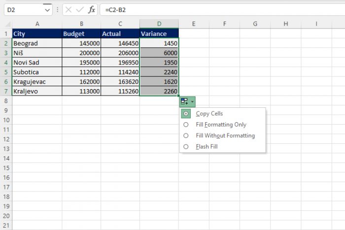 Copying formulas – Excel kitchenette