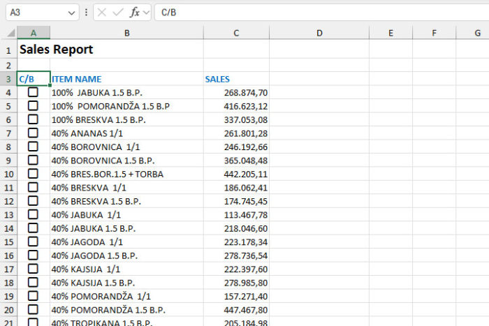 Displaying details – Excel kitchenette